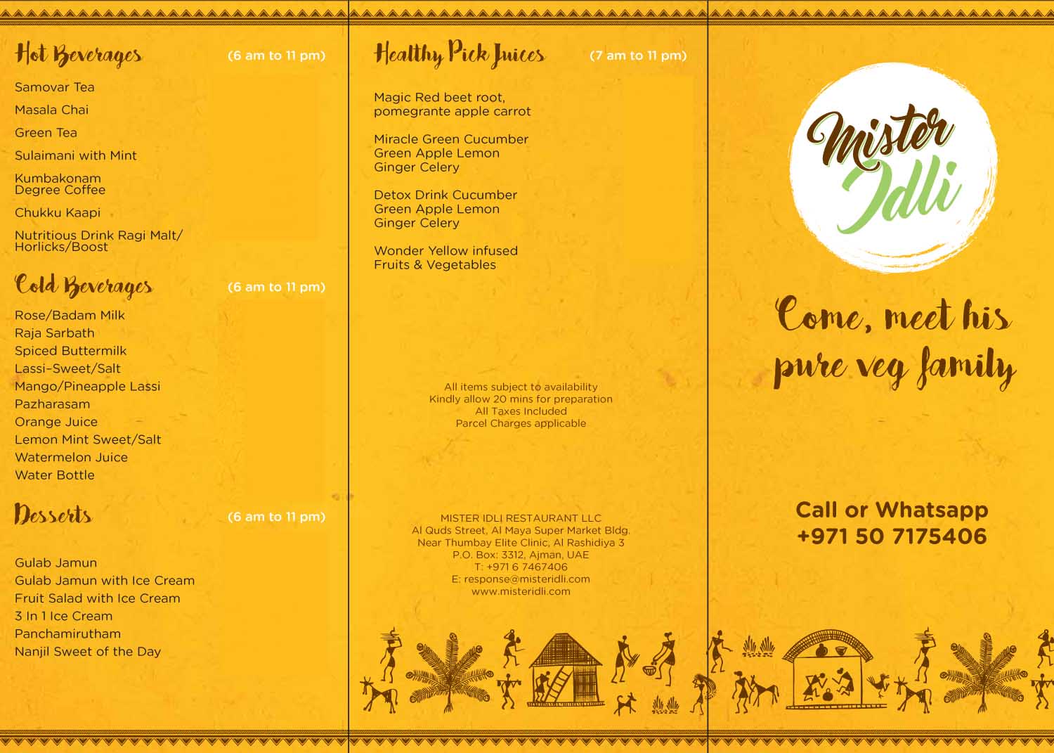 Mister Idli Menu | Order Online | Pure Veg Restaurant in Ajman & Sharjah